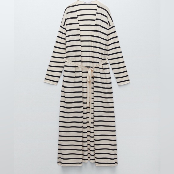 Zara | Sweaters | Zara Striped Knit Belted Long Duster Maxi Cardigan ...